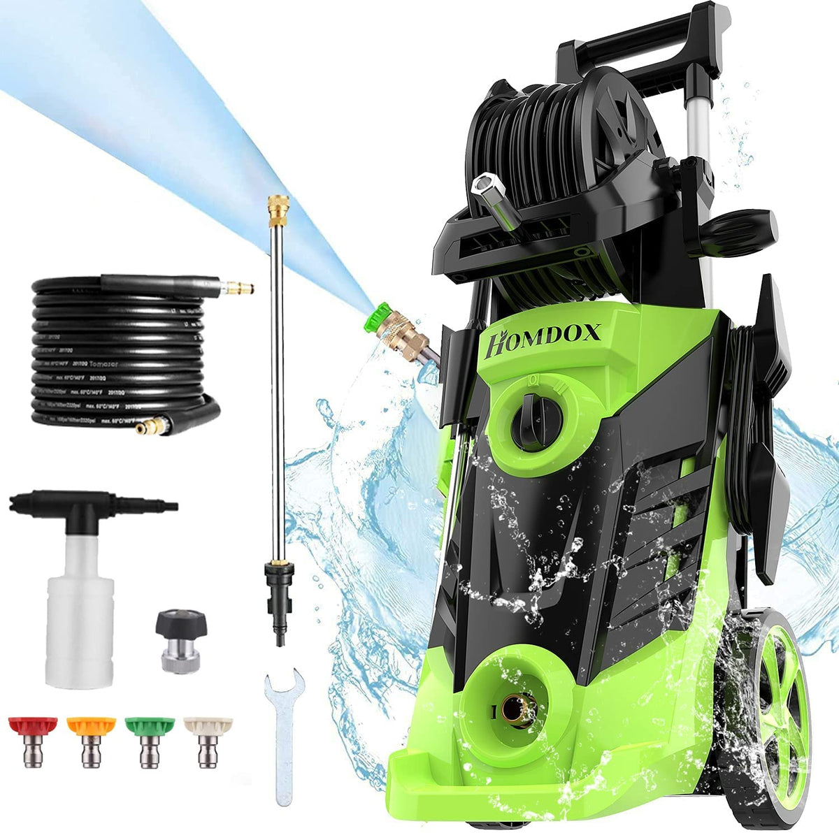 Homdox HX3000 Portable Pressure Washer with Hose Reel, 1800W/1.7 GPM E