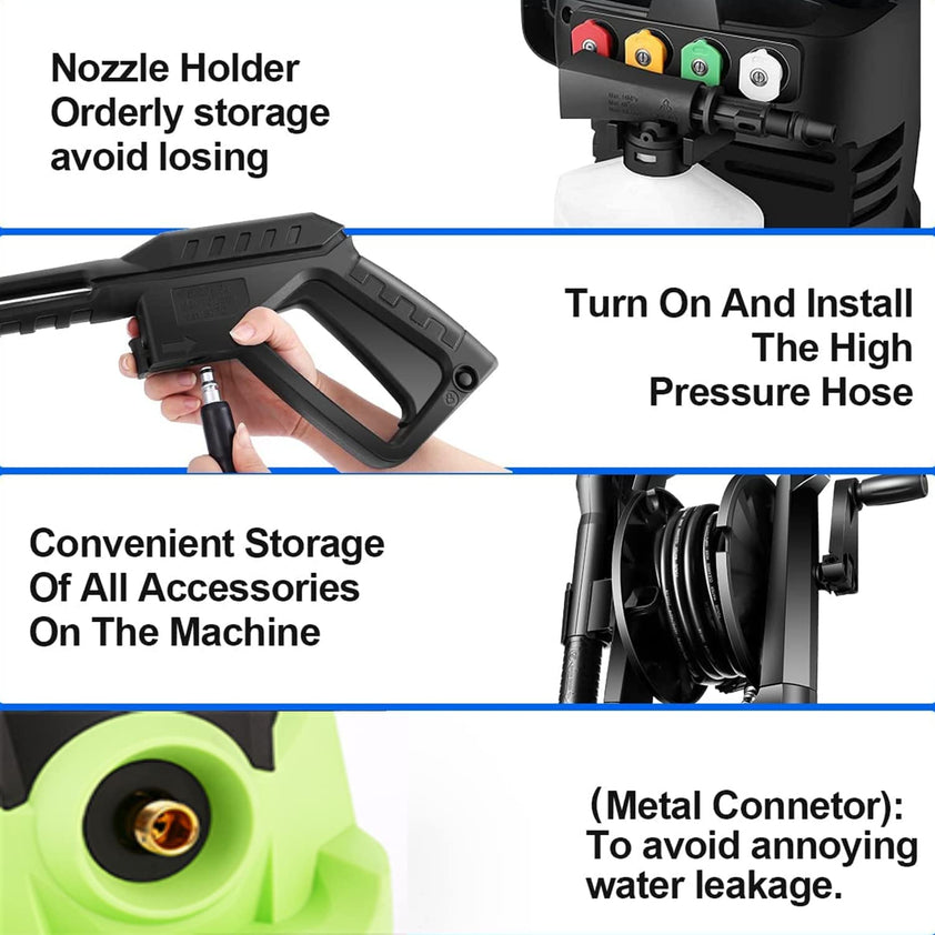 Homdox HX3000 Portable Pressure Washer with Hose Reel, 1800W/1.7 GPM E